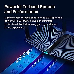 TP-Link AX6600 Tri-Band WiFi 6 Router (Archer AX90), 8-Stream Gigabit Router, VPN Router, MU-MIMO, 2.5G WAN Port, 1.5GHz Quad-Core CPU