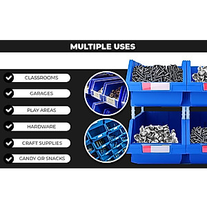 DJC Supply Blue Large 8.4" X 11" X 6.9" Heavy Duty Thermoplastic Storage Bin, Stackable, Hangable, Side Connect (2 PACK)