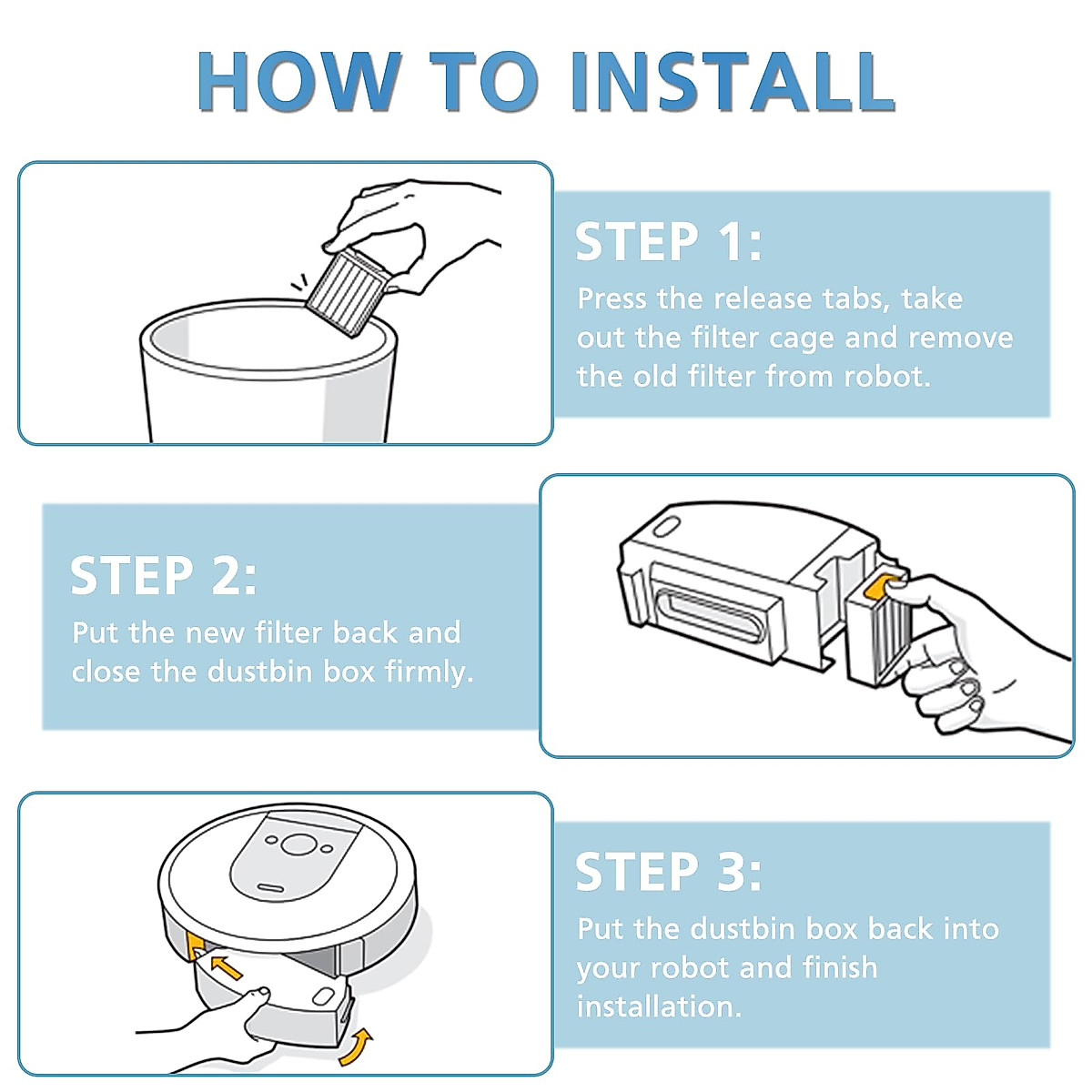 Filter Replacement for iRobot Roomba e, i and j Series i7 i7+/plus i3 i3+ E5 E6 E7 i4 i6 i6+ i8 i8+ Robot Vacuum Cleaners parts, 9 Pack High Efficiency 4639161 Filters