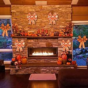 Whaline 6 Rolls Fall Thanksgiving Burlap Ribbon 30 Yard Orange Plaid Autumn Harvest Ribbon Pumpkin Fall Leaves Wired Edge Wrapping Ribbon Rustic Craft Ribbon for Wreath Floral Bows Craft Decor, 2.5In