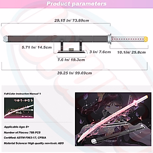Demon Slayer Swords Building Sets for Girl 8-14, 39in Tsuyuri Kanao Sword Building Block with Scabbard and Stand, Anime Sword Building Toy Demon Slayer Gift Katana, 788 Pcs