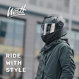 Westt Open Face Motorcycle Helmet - Helmets for Adults Motorcycle Dirtbike Motocross - ATV Helmet Dual Visor Chin Liftable DOT Approved(XL/White Torque X)