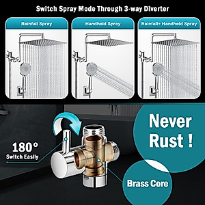 PinWin Shower Head, Upgraded Dual Rain Shower Head with Adjustable Extension Arm, 6-Setting Handheld Combo, Powerful High-Pressure Spray Against Low Pressure Water (12-Inch Showerhead Set, Chrome)