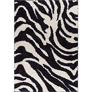 Well Woven Madison Shag Safari Zebra Black Animal Print Area Rug (3'11" x 5'3")