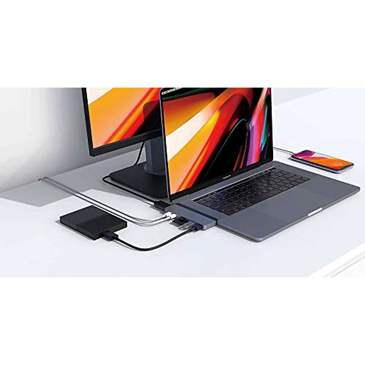 Hyper - New HyperDrive Duo 7-in-2 Hub - USB-C for MacBook Pro/Air - HDMI 4K60Hz HDR, USB-C 40Gbps 100W PD, USB-C 5Gbps 60W PD, MicroSD/SD 3.0 UHS-I 104MB/s, 2 x USB-A 5Gbps - Space Gray