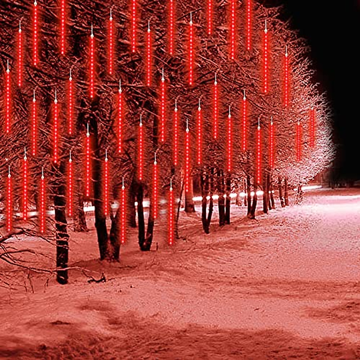 LED Falling Rain Light 30cm 8 Tubes 240 LED High Brightness Drop Lights Cascading Icicle String Light for Christmas New Year Night Lighting Garden Tree Home Decor, Red