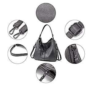 Handbags for Women Large Designer Ladies Hobo bag Bucket Purse Faux Leather (Grey)