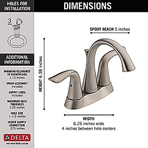 Delta Faucet Lahara Centerset Bathroom Faucet Brushed Nickel, Bathroom Sink Faucet, Diamond Seal Technology, Metal Drain Assembly, Stainless 2538-SSMPU-DST