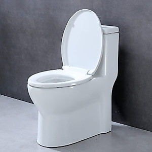 CYRRET Toilet Seat Round with Lid, Slow Close, Easy to Install and Clean, Durable Plastic, White, Replacement Toilet Seats, Fits Standard Round Toilets Bowl