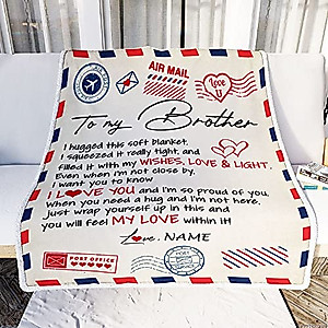 TeesNow Personalized to My Brother Blanket from Sister Air Mail Letter I Love You Brother Birthday Christmas Thanksgiving Customized Fleece Throw Blanket (60 x 80 Inches - Adult Size)