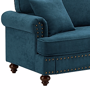 Asucoora Chenille Upholstered Couch, Rolled Arm 3-Seater Sofa Couch with Nailhead Trim and 2 Pillows Rolled Arm Green