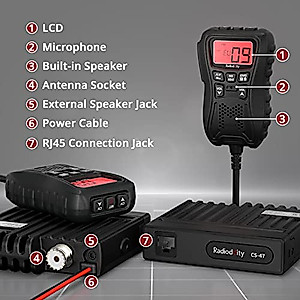 Radioddity CS-47 Small CB Radio, AM/FM, 40-Channel, One Hander Microhone Built-in Speaker Noise Reduction, Large 7-Color Backlit LCD Display, VOX, RF Gain Long-Range for Offroad, Trucker, Backcountry