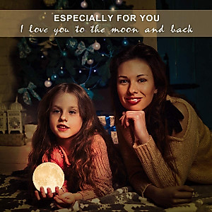 Mydethun 3D Moon Lamp with Ceramic Base, Mothers Day Gift, LED Night Light, Mood Lighting with Touch Control Brightness for Women,Home Décor, Bedroom, Kids Birthday, 3.5 Inch - White & Yellow