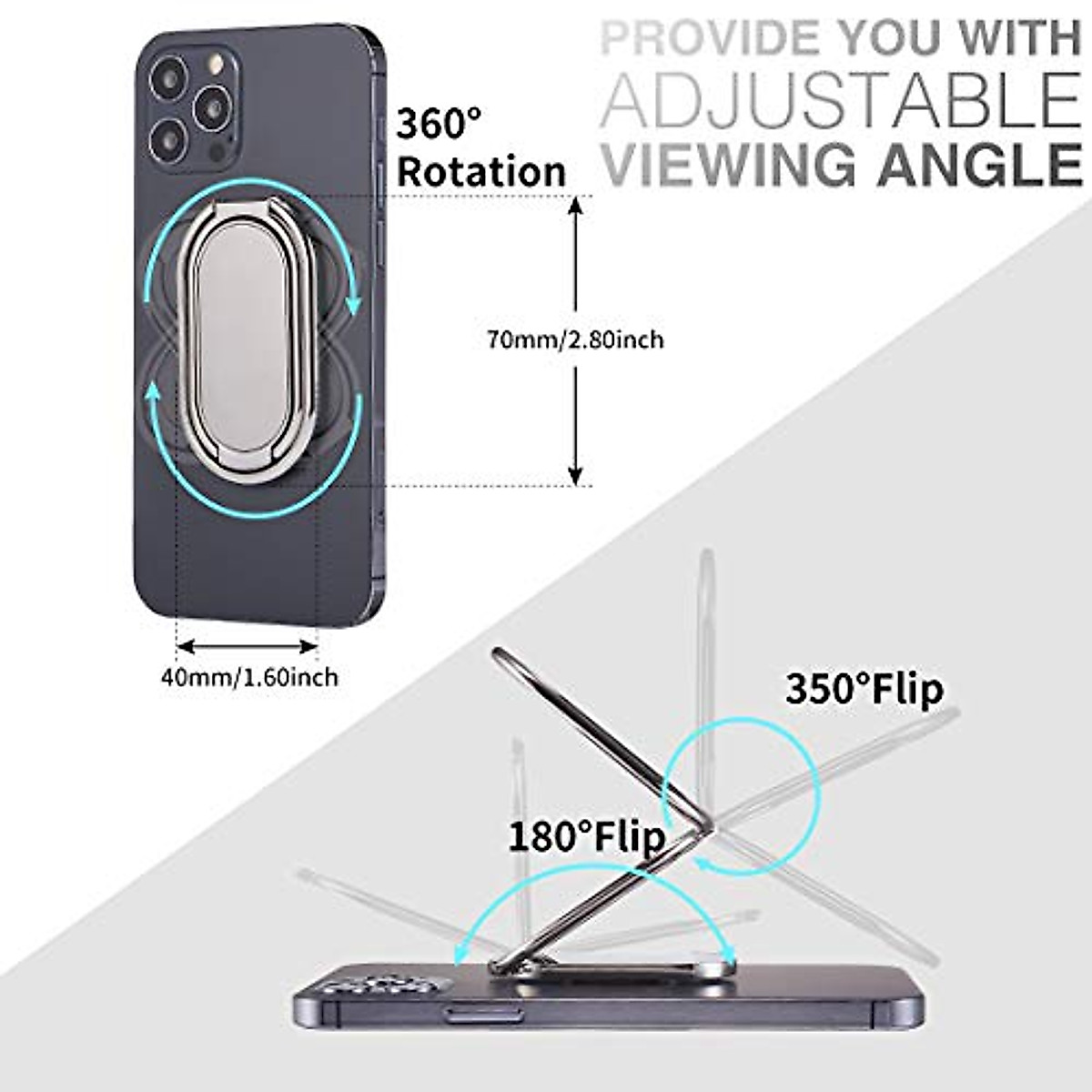 Rimyam Phone Ring Holder Finger Kickstand Foldable Cellphone Stand 360° Degree Rotation Metal Loop Grip for iPhone 14 Samsung All Smartphone and iPad Tablets Compatible Magnetic Car Mount