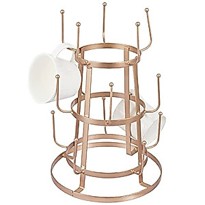 MyGift Rose Gold-Tone Iron Metal Coffee Mug Holder Stand with 15 Hooks, Coffee Mug Tree Rack, Drinking Cup Glass or Bottle Drying Rack Countertop Stand