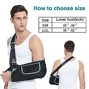 FUUXOO Arm Sling Shoulder Immobilizer,Rotator Cuff Support Brace,Comfortable Medical Sling for Shoulder Injury,Left and Right Arm,Men and Women,large pockets,for Broken,Dislocated,Fracture,Strain