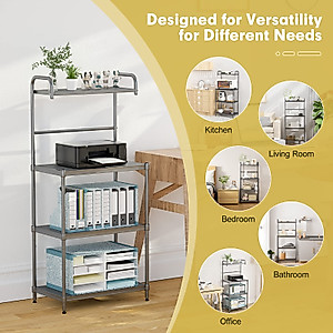 MEDIMALL Bakers Rack for Kitchen with Storage, 4-tier Microwave Stand, Microwave Cart Storage Rack Coffee Bar with Mesh Wire Metal Shelves, Kitchen Stand Oven table, 23.5" L x 13.5 W x 53.5 H (Grey)