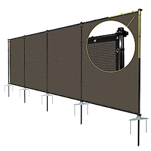 TANG 6'x24' Outdoor Privacy Fence with Iron Poles Ground Spikes Outdoor Divider Dog Fence for Garden Backyard Patio Yard Barrier Boarder, Brown