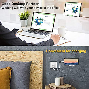 Wall Mount Cell Phone Holder - Mirror Adjustable Cellphone Stand with 2Pcs Adhesive Sticky Pads for Bathroom Bedroom Kitchen or Dorm, Compatible with iPhone Series or Other Smartphones