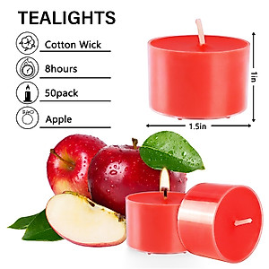 Clear Cup Tea Light Candles - Red - Box of 50 - Apple Scented Tealight Candles - Long Burning Time of 8 Hours - Great for All Events