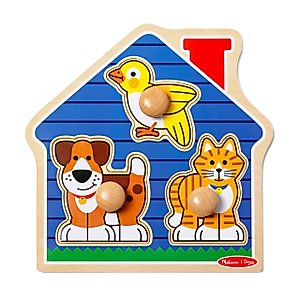 Melissa & Doug Pets Jumbo Peg Wooden Puzzle; Animal Puzzles, Peg Puzzles for Toddlers Ages 1+