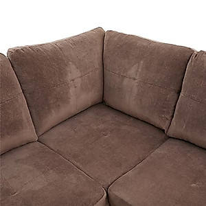 NOTOP 3-Piece Corduroy L-Shaped Sectional Sofas, Button Tufted Upholstered Couch Set with Right Chaise Longue and Storage Ottoman, for Living Room, Home, Office, 97, Dark Brown