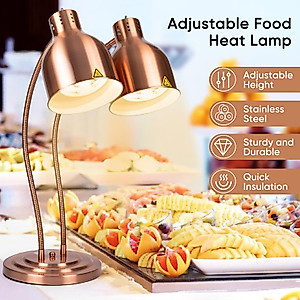 SOKO Food Heat Lamp - Commercial Food Warming Lamp with Dual 250w Bulbs 360°Adjustable Head Food Warmer Heat Lamp for Food Heating Buffet Parties Restaurant Kitchen Home Use, Rose Gold