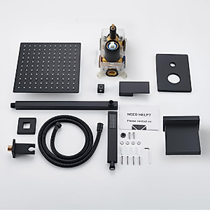 Holispa Black Shower System with Tub Spout, All Metal Tub Shower Faucet Set with 10” Rain Shower Head and Handheld Spray combo, Wall Mounted Tub Shower Systems with Valve and Trim Kit, Matte Black