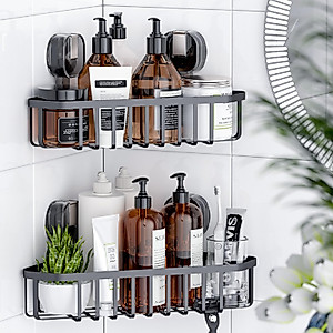 KATIKADDY Suction Cup Shower Corner Caddy 2-Pack, No-Drilling Removable Storage Rack, Large&Small Shower Organizer Shelf, Heavy-Duty Rustproof Accessories Storage Rack, for Apartment Bathroom Dorm RV