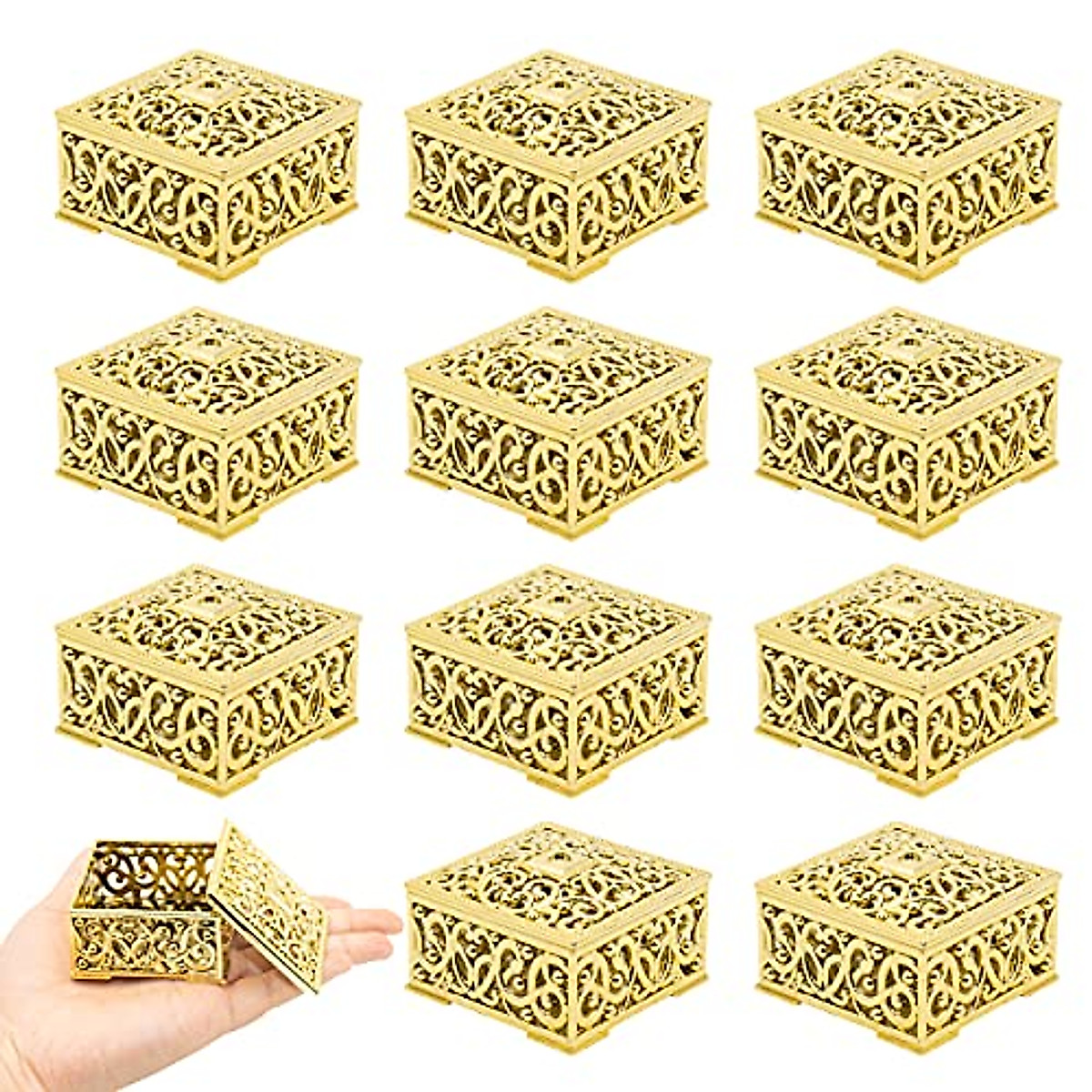 Warmtree 12 Pcs Candy Boxes Plastic Wedding Favor Boxes Candy Jars Candy Storage Boxes Gift Boxes for Wedding Baby Shower Christmas Birthday Party Decorating Ornament Container (Gold)