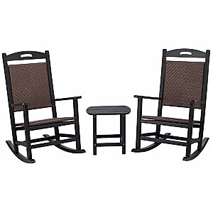 INXXCOROO 44" L x 22" W x 41" H Lumber 300lb Capacity All-Weather Rattan Style High-Back Rocking Chair for Patio Garden Yard