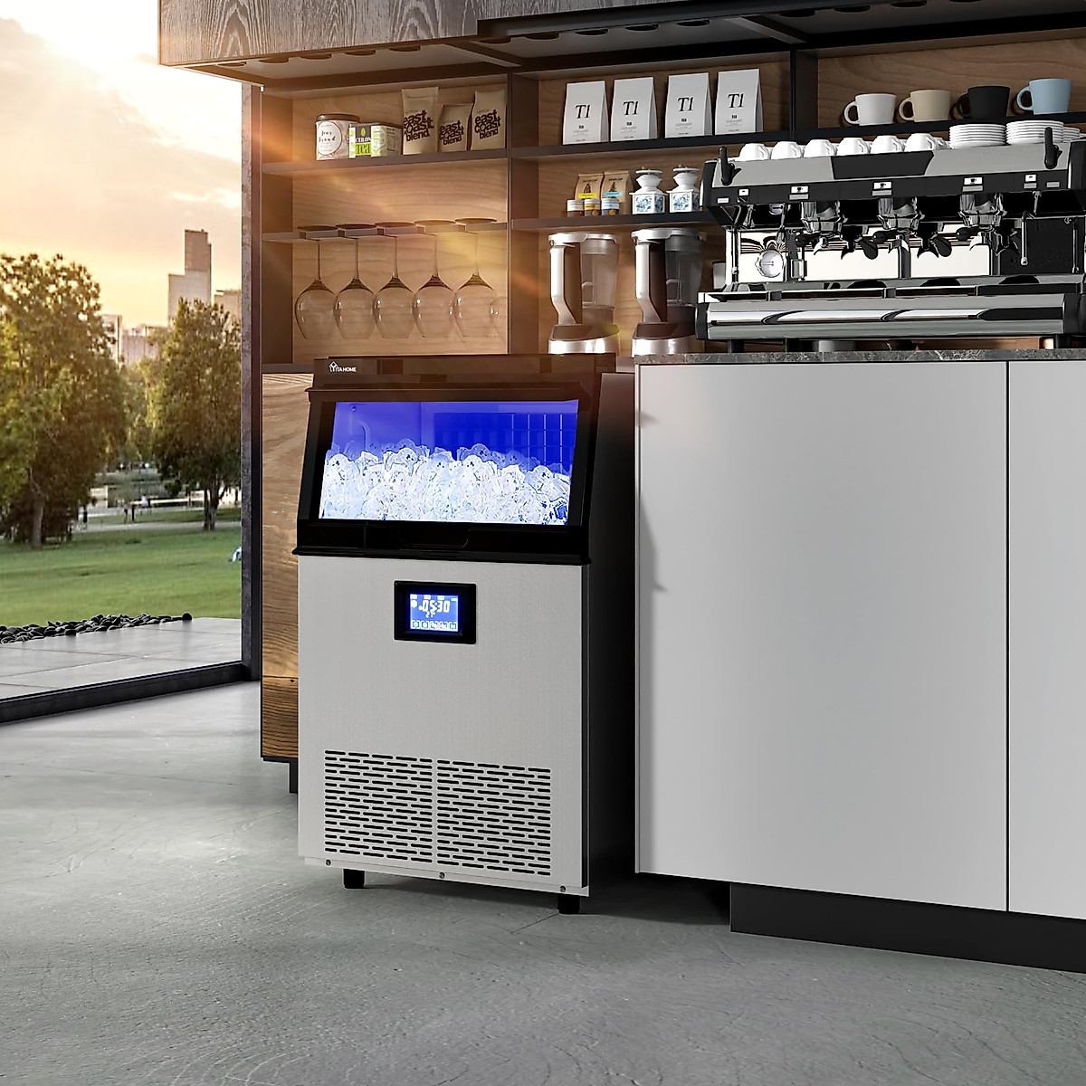 YITAHOME Upgraded Commercial Ice Maker Machine, 150LBS/24H Large Ice Maker Under Counter with 33LBS Storage Bin, Outdoor Free Standing Undercounter Ice Machine for Restaurant, Home, Bars, Coffee Shop