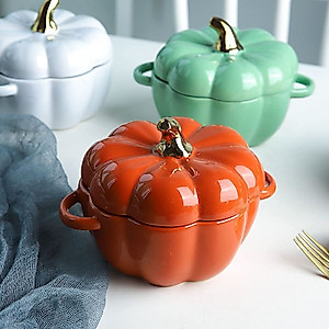 NUANYOYO Ceramic Pumpkin Soup Bowl with Lid,Pumpkin Soup Bnowl,Ceramic Stew Pot Pumpkin Shape Storage Jar,Ceramic Pumpkin Dessert Bowl for Fashion Creative Tableware (Orange)
