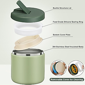LOHASOK 17oz Soup Thermo for Hot Food Insulated Vacuum Food Jar with Buckle Lid, Stainless Steel Wide Mouth Leak Proof Lunch Container for School Travel Green, FOOD JAR-GREEN-17 OZ