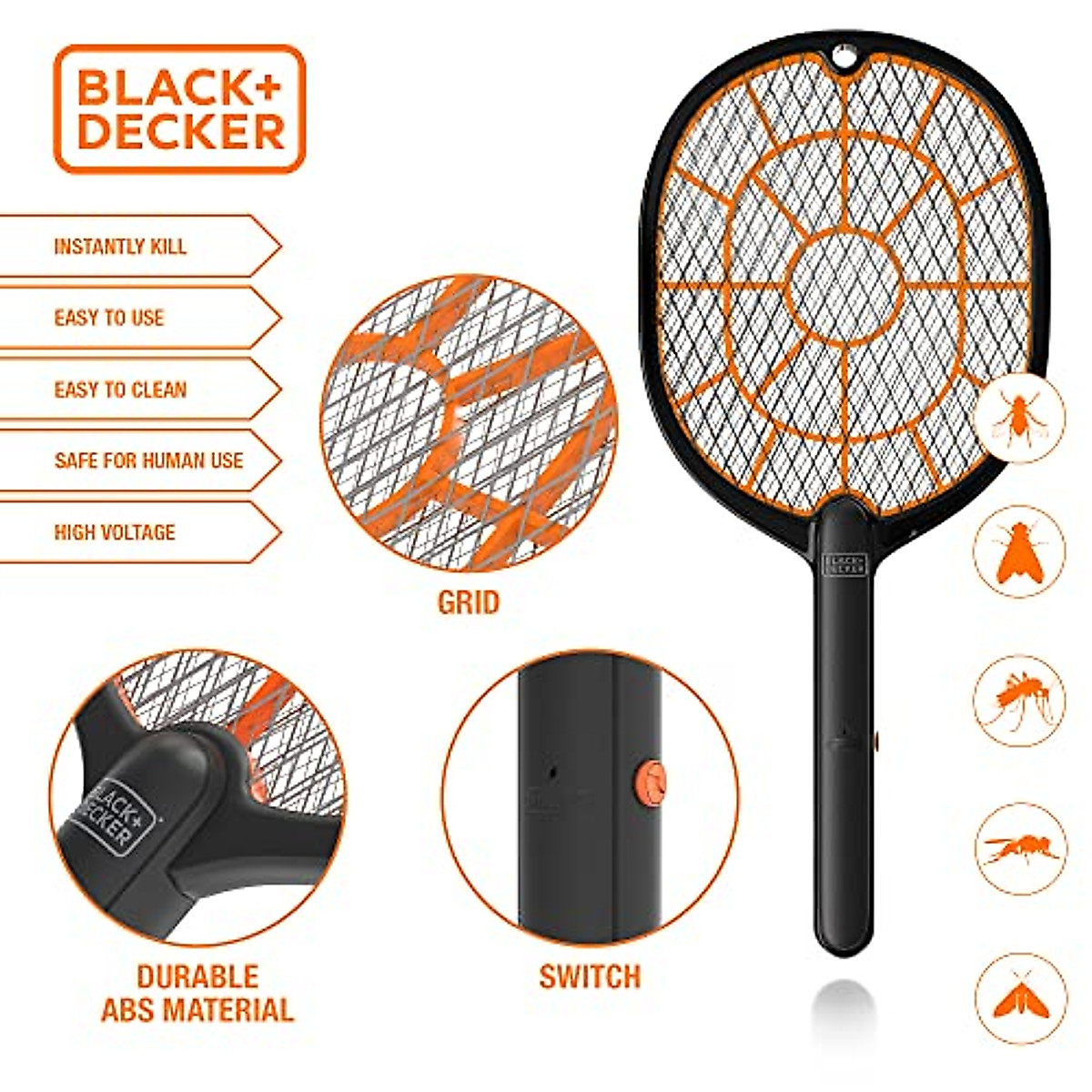 BLACK+DECKER Electric Fly Swatter & Fly Zapper- Bug Zapper Racket Indoor & Outdoor- Handheld, Heavy- Duty Mosquito Swatter, Battery- Powered, Non- Toxic Safe for Humans & Pets Fly Swatters