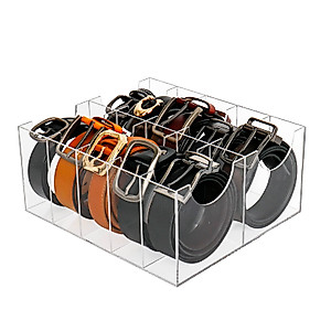 Cutora Belt Organizer, Acrylic Belt Storage Holder for Closet and Drawer, 10 Compartments Belt Container for Checkroom, Clear Belt Divider Display Case