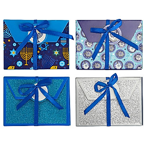 Iconikal Hanukkah Foil and Ribbon Embellished Gift Card Boxes, Set of 9