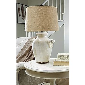Signature Design by Ashley Emelda Farmhouse 27" Ceramic Table Lamp, Cream Glaze Crackle Finish