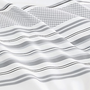 Wake In Cloud - Grey and White Comforter Set King Size, 3 Pieces Lightweight Bedding for Men and Women, Gray Neutral Farmhouse Aesthetic Stripes Striped