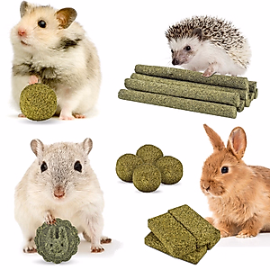 ERKOON 25Pcs Bunny Chew Toys, 100% Natural Timothy Hay Chew Biscuit&Treats Sticks, Chew Toy for Teeth for Rabbit Chinchilla Guinea Pig Hamster Gerbil Squirrel, 8.5oz