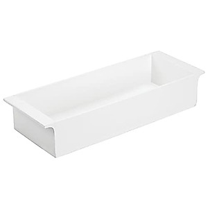 mDesign Deep Bamboo Storage Organizer Tray Bin with Handles, Multipurpose; Use on Bathroom Vanity, Countertop, Toilet Tank - Stackable, 16" Wide - White Wood Finish