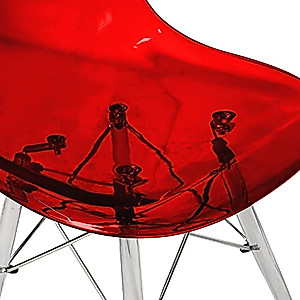 LeisureMod Dover Molded Side Chair with Acrylic Legs Set of 4 Transparent Red