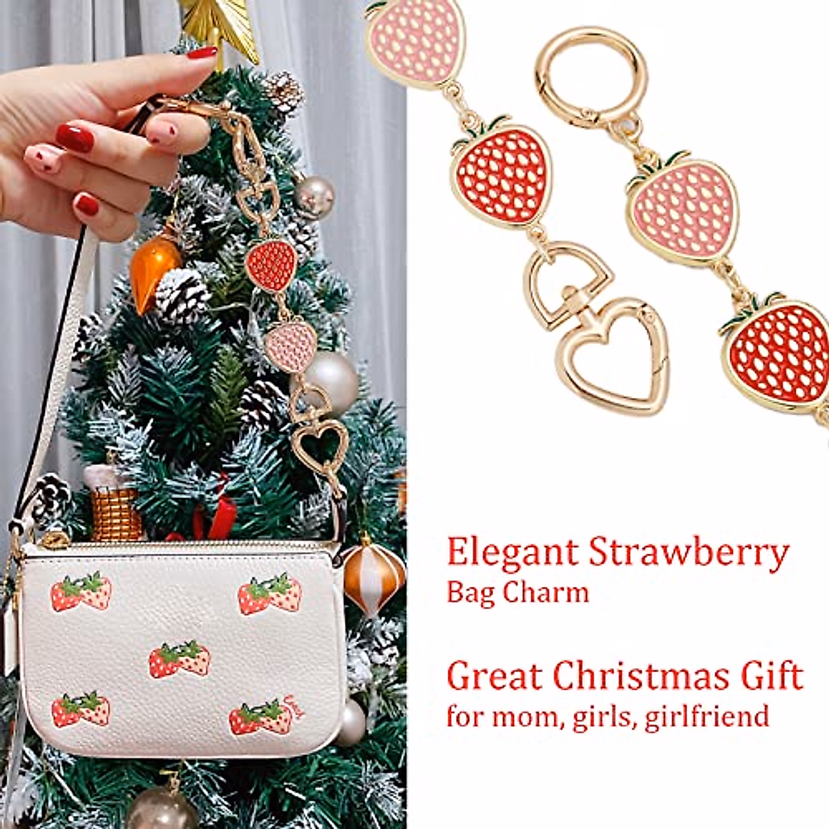 Bag Strap Extender Compatible with Coach Strawberry Collection Bags, Fashion Crossbody Purse Chain Strap Extender Extend Shoulder Strap Length, Stylish Strawberry Bag Charm (2 Red-Pink Strawberry)