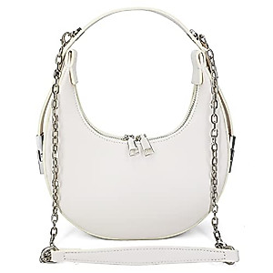 Shoulder Bags Handbag for Women, Crossbody Bag Detachable Shoulder Strap Soft PU Leather Zipper Closure - Milky White
