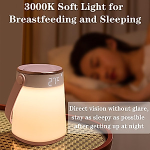 Lotuze Night Light Dimmable for Kids, Rechargeable Portable Touch Lamp with Alarm Clock, Nursery Night Light with Time and Temperature Display for Bedroom, Nursery