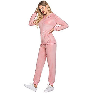 HOTOUCH Womens Hoodie Set Velour Jogging Track_Suit Active Wear Pink, Large