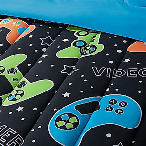 Home Resort Video Gamer Set Black 3-Piece Ultra Soft Microfiber Comforter Set - Full