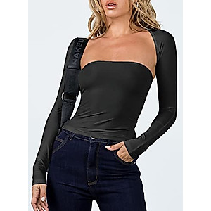 Dokotoo 2023 Women's Long Sleeve Shrug Crop Cardigan & Sexy Y2K Square Neck Strapless Cami Tank Top - Black, M