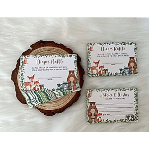 Yuzioey Woodland Diaper Raffle Tickets and Baby Advice, Woodland Forest Baby Shower Diaper Raffle Game Box Tickets, Diaper Raffle Tickets for Woodland Gender Neutral Baby Shower