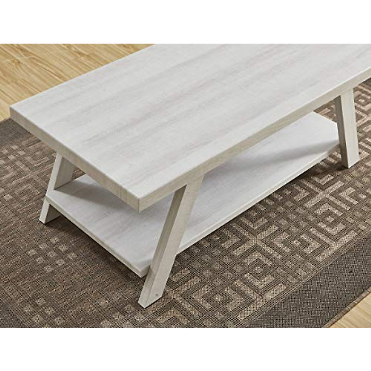 Roundhill Furniture Athens Contemporary Wood Shelf Coffee Table, White